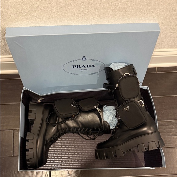 Prada | Shoes | Prada Dona Boot 42 Black Leather Boots With Utility ...